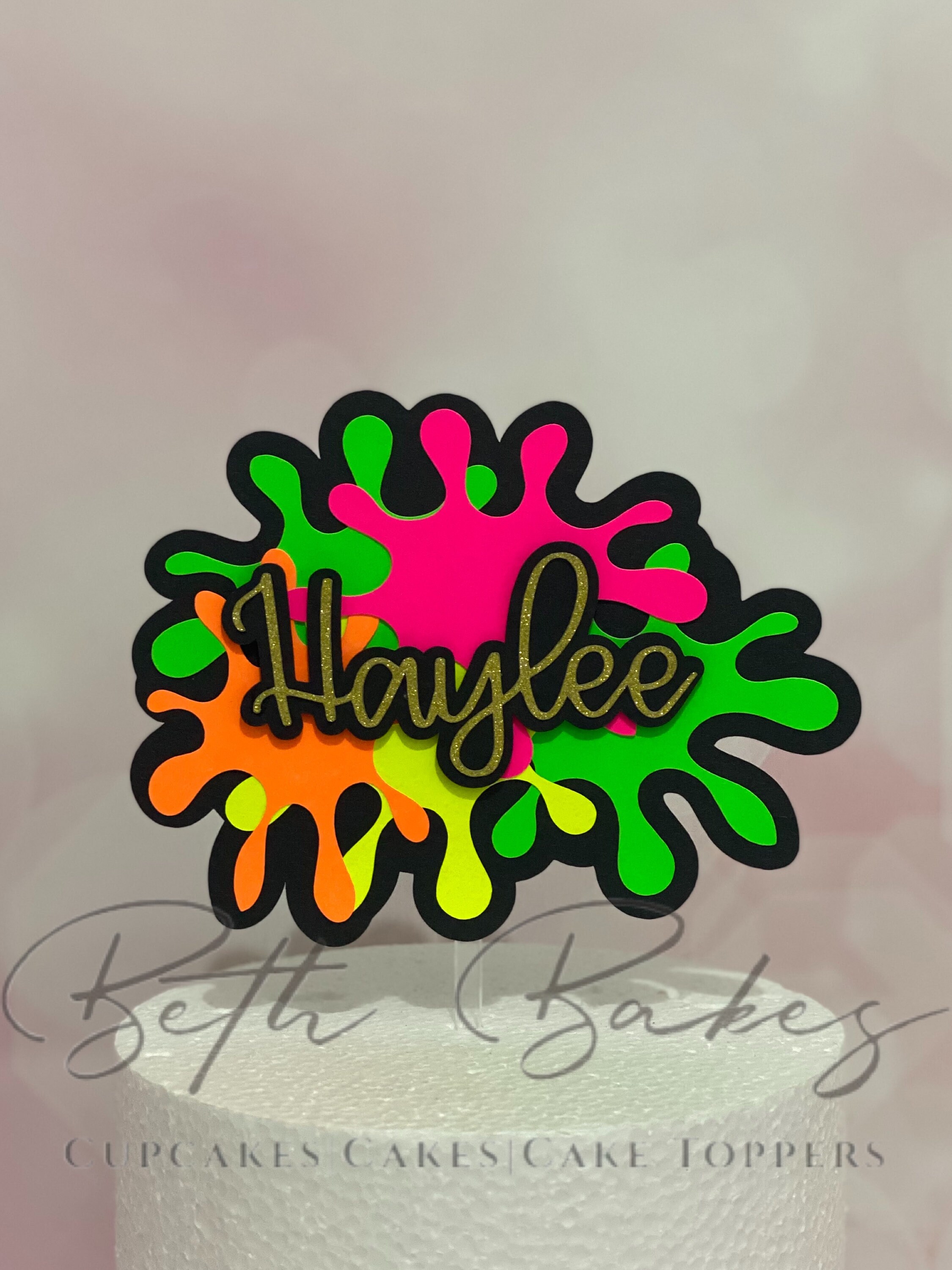 Personalised Neon Paint Splatter Cake Topper - Etsy