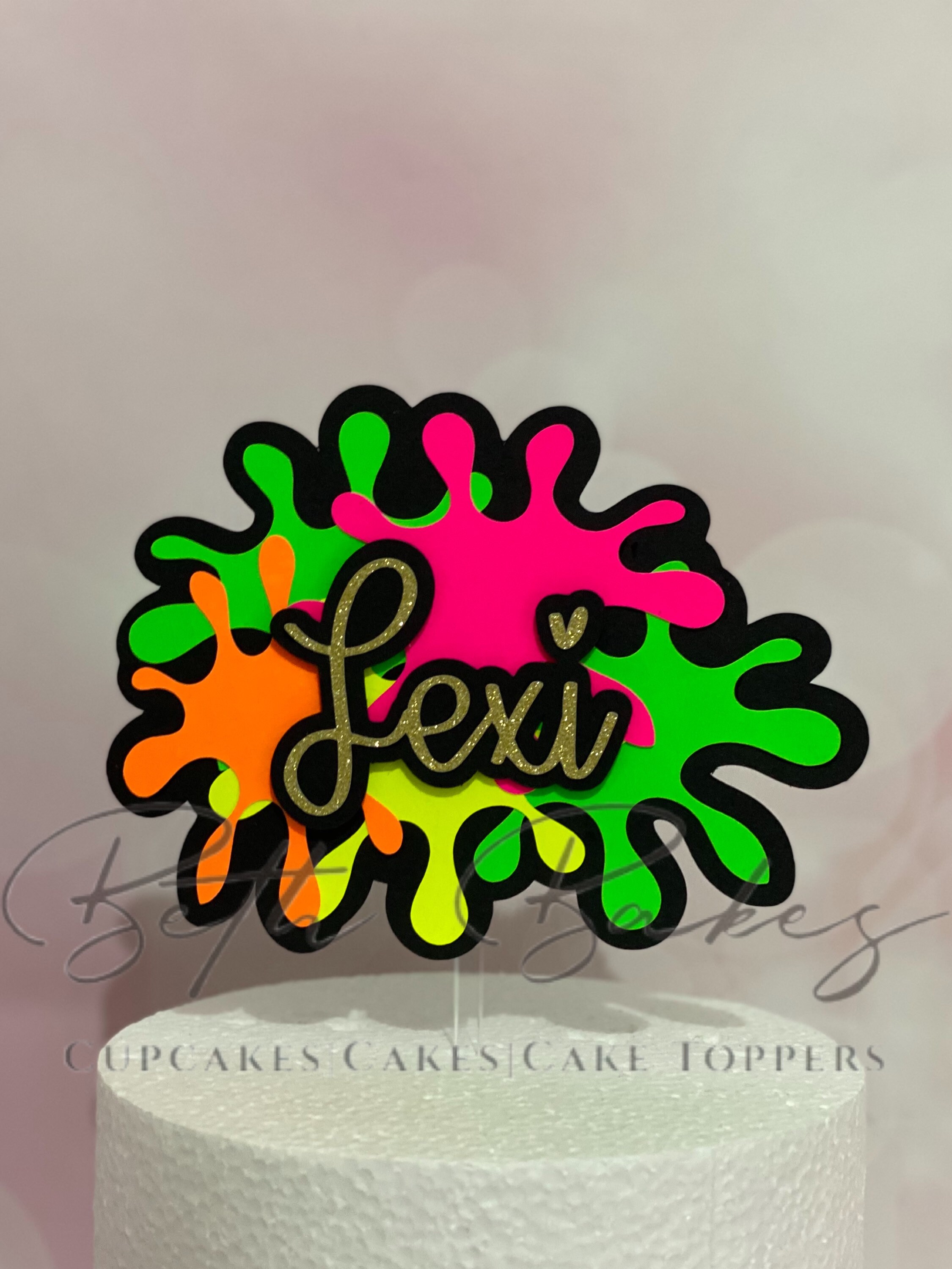 Personalised Neon Paint Splatter Cake Topper - Etsy