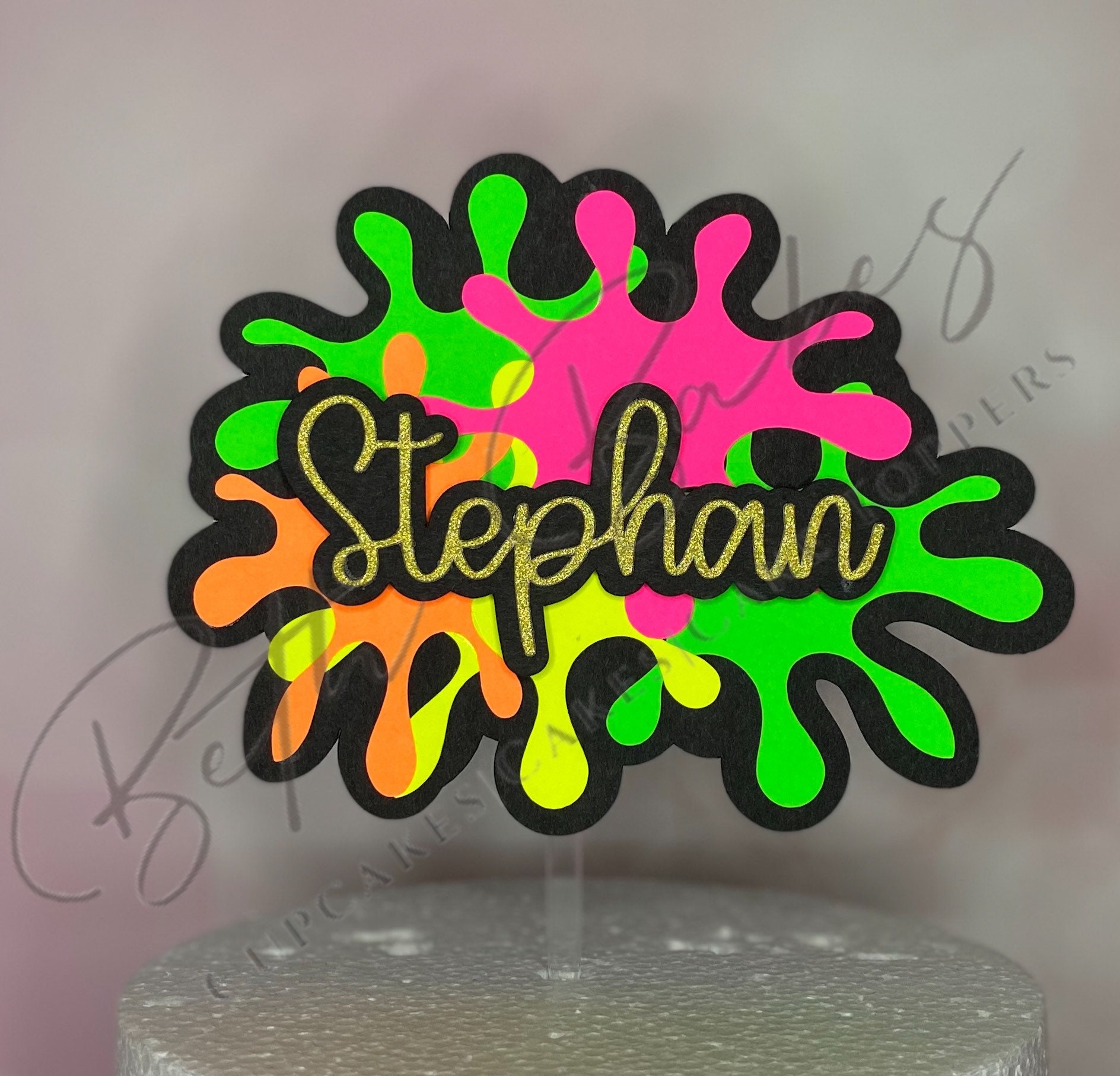 Personalised Neon Paint Splatter Cake Topper - Etsy