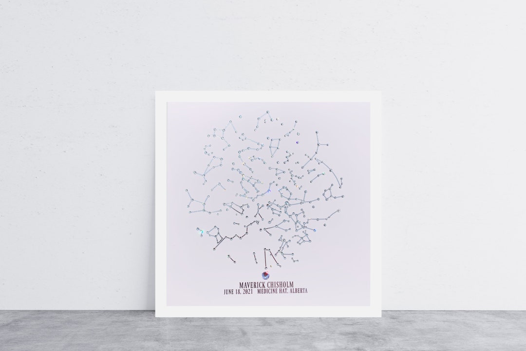 Birthstone Crystal Star Map Metal Foil Custom Constellation Star Chart ...