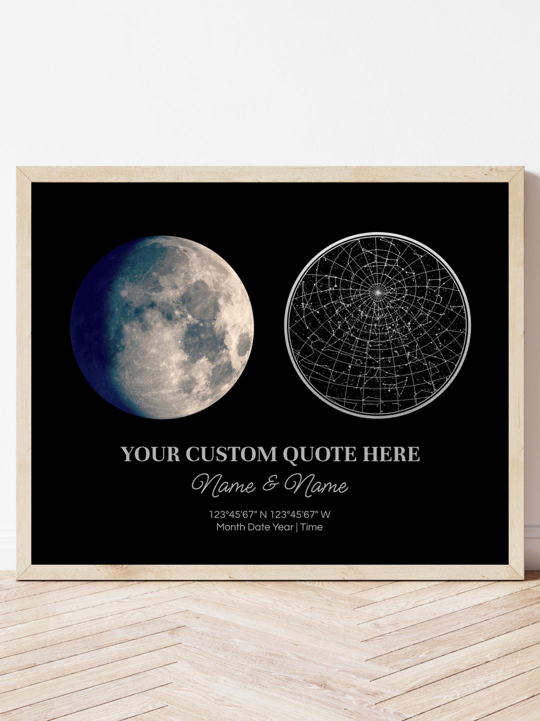 Custom Moon Phase and Star Map Chart Printable Star and Lunar Phase ...