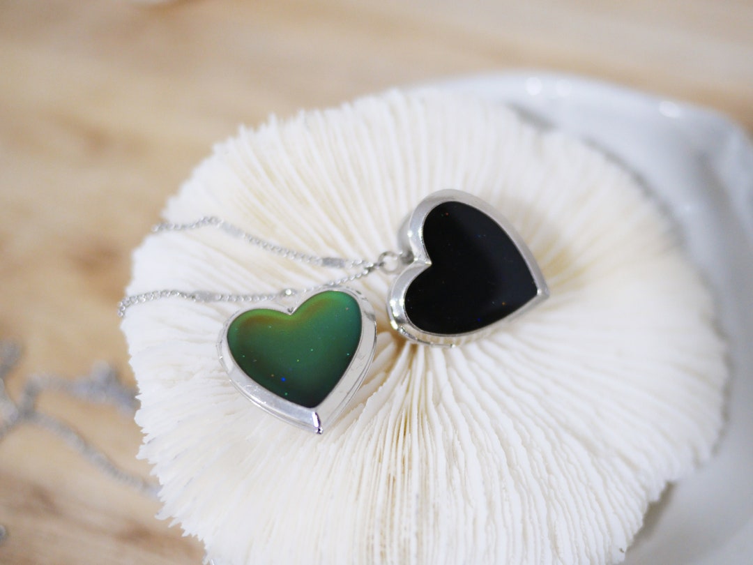 Personalized Color Changing Heart Locket Necklace | Engraved Mood ...