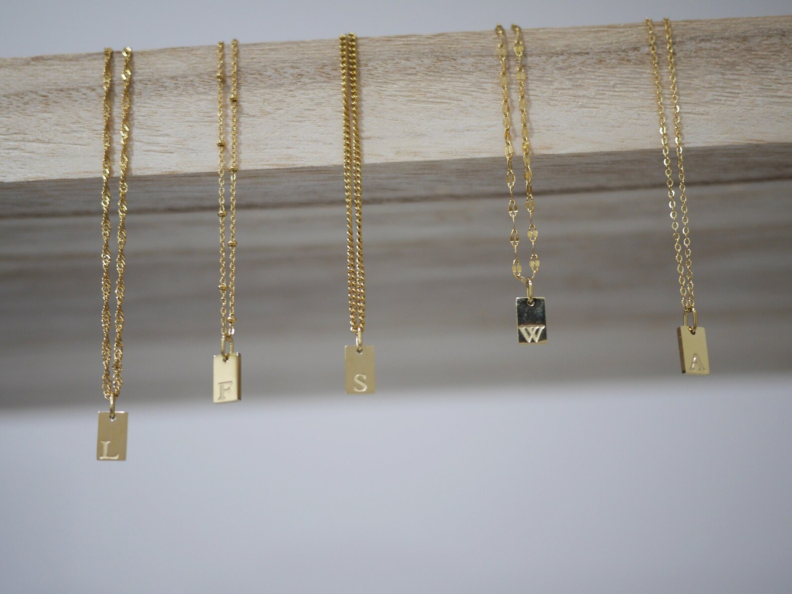 Engravable Initial Tag Necklace | Letter Bar Charm Pendant – Gold ...