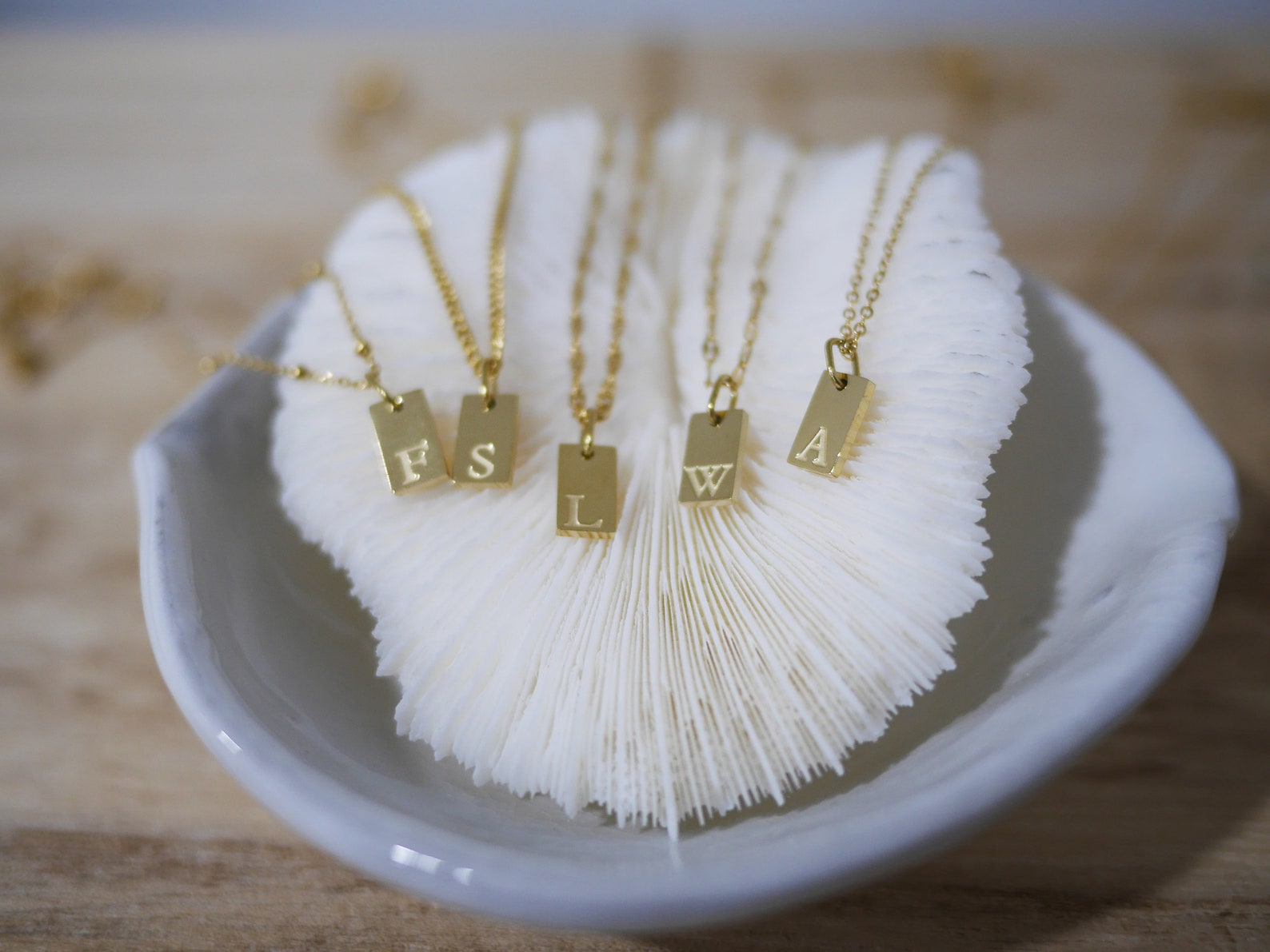 Engravable Initial Tag Necklace | Letter Bar Charm Pendant – Gold ...