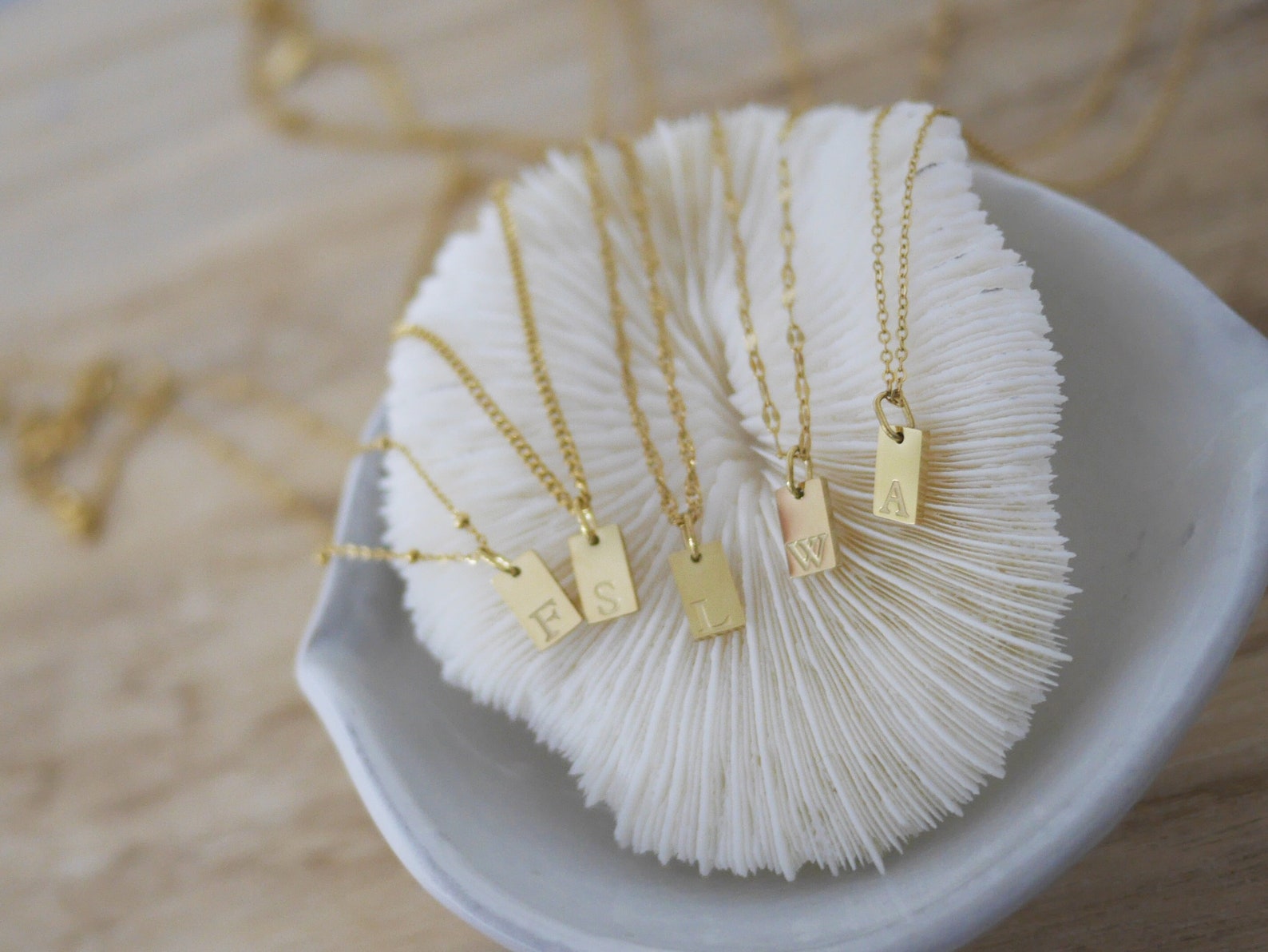 Engravable Initial Tag Necklace | Letter Bar Charm Pendant – Gold ...