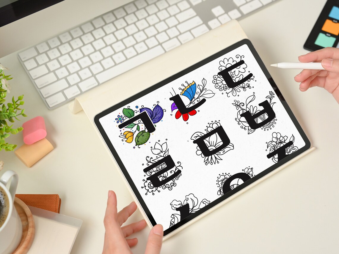 Hangeul | Korean Alphabet With Flower | Coloring Page | Black Line ...