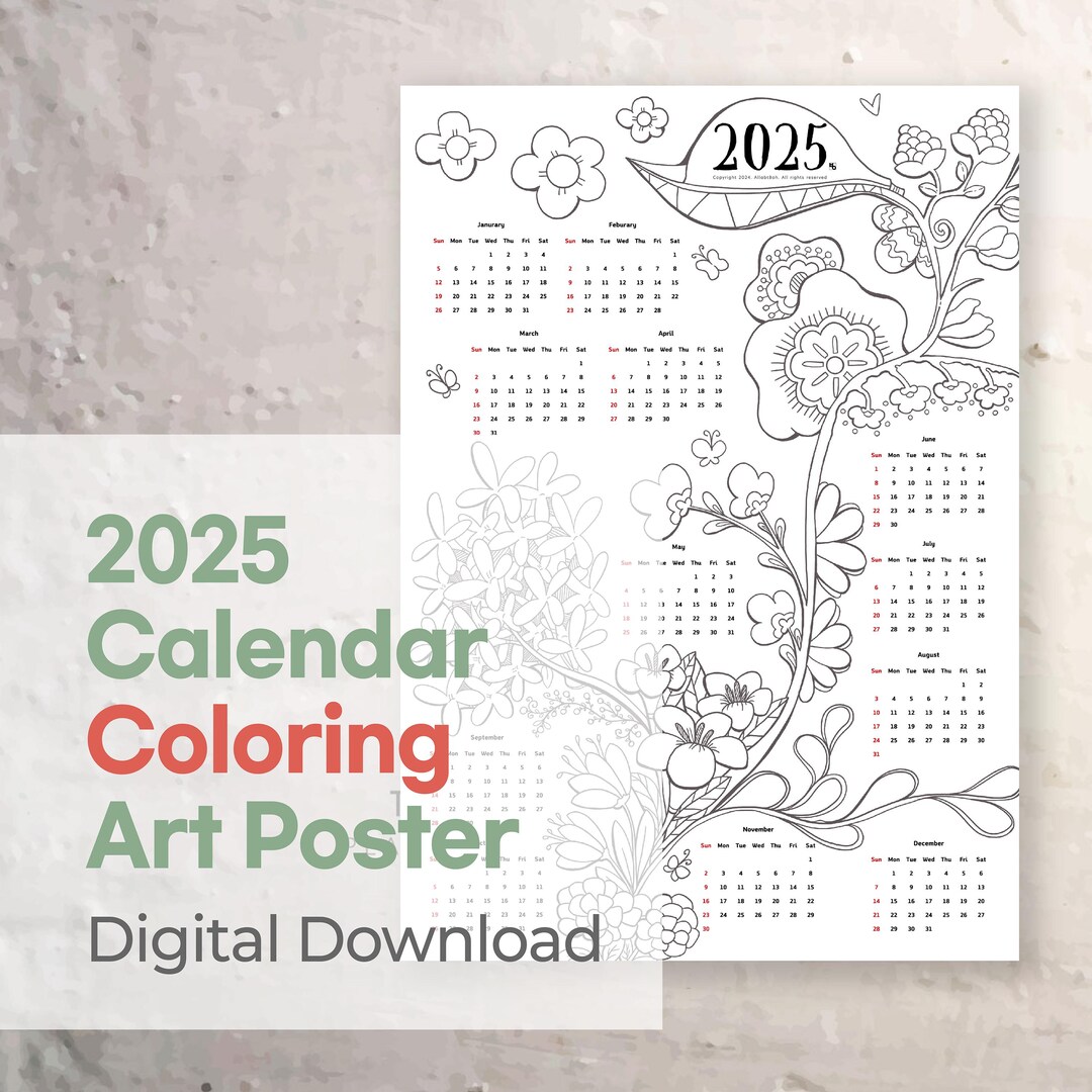 2025 Wall Calendar | Coloring Calendar | Yearly Calendar | Printable - Etsy