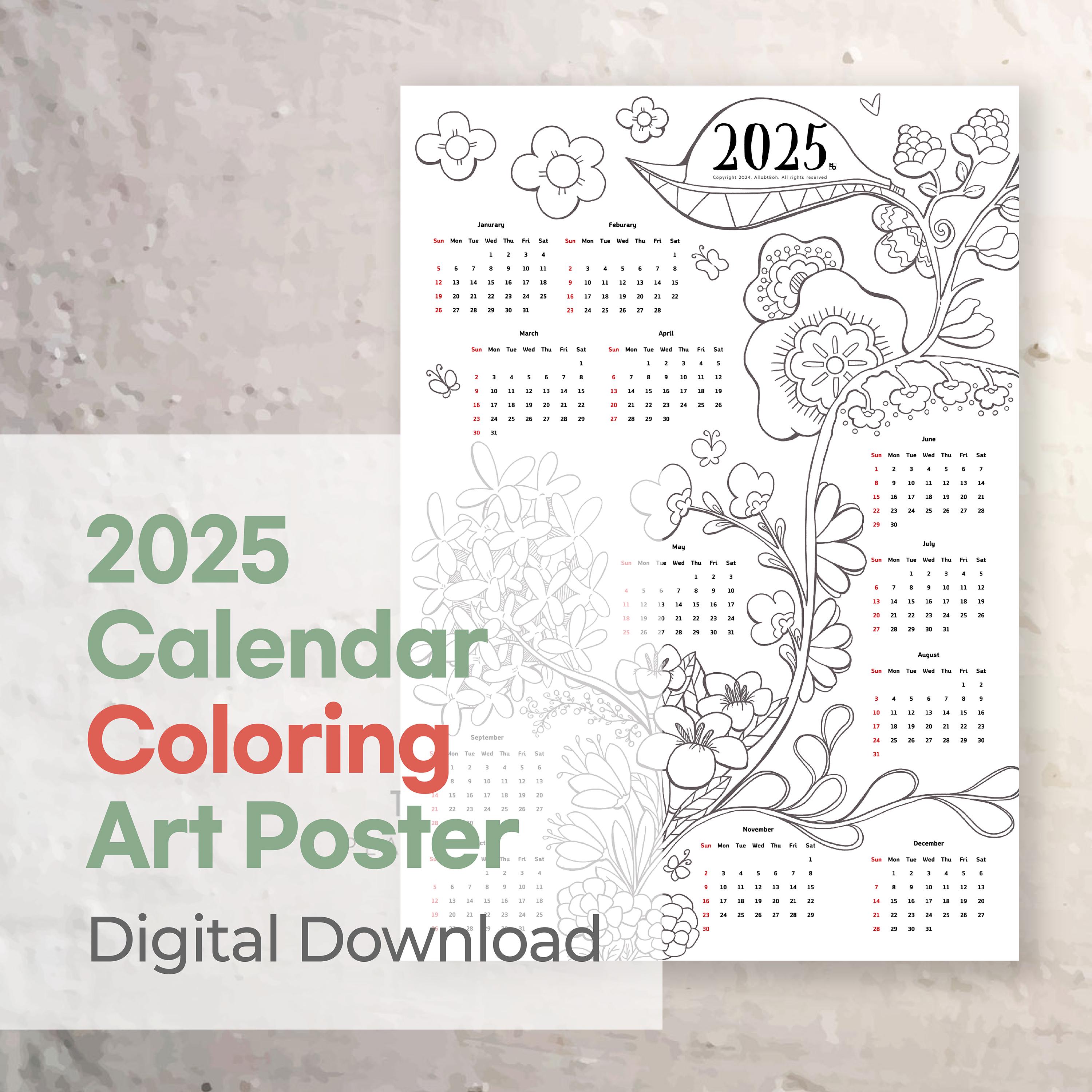 2025 Wall Calendar | Coloring Calendar | Yearly Calendar | Printable - Etsy