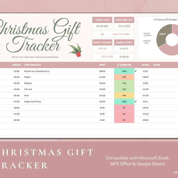 Excel Spreadsheet Christmas List - Etsy