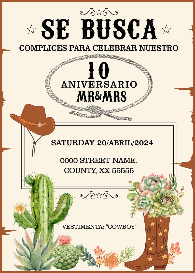 DIGITAL, EDITABLE,PRINTABLE Western Style Invitation, Template Instant ...