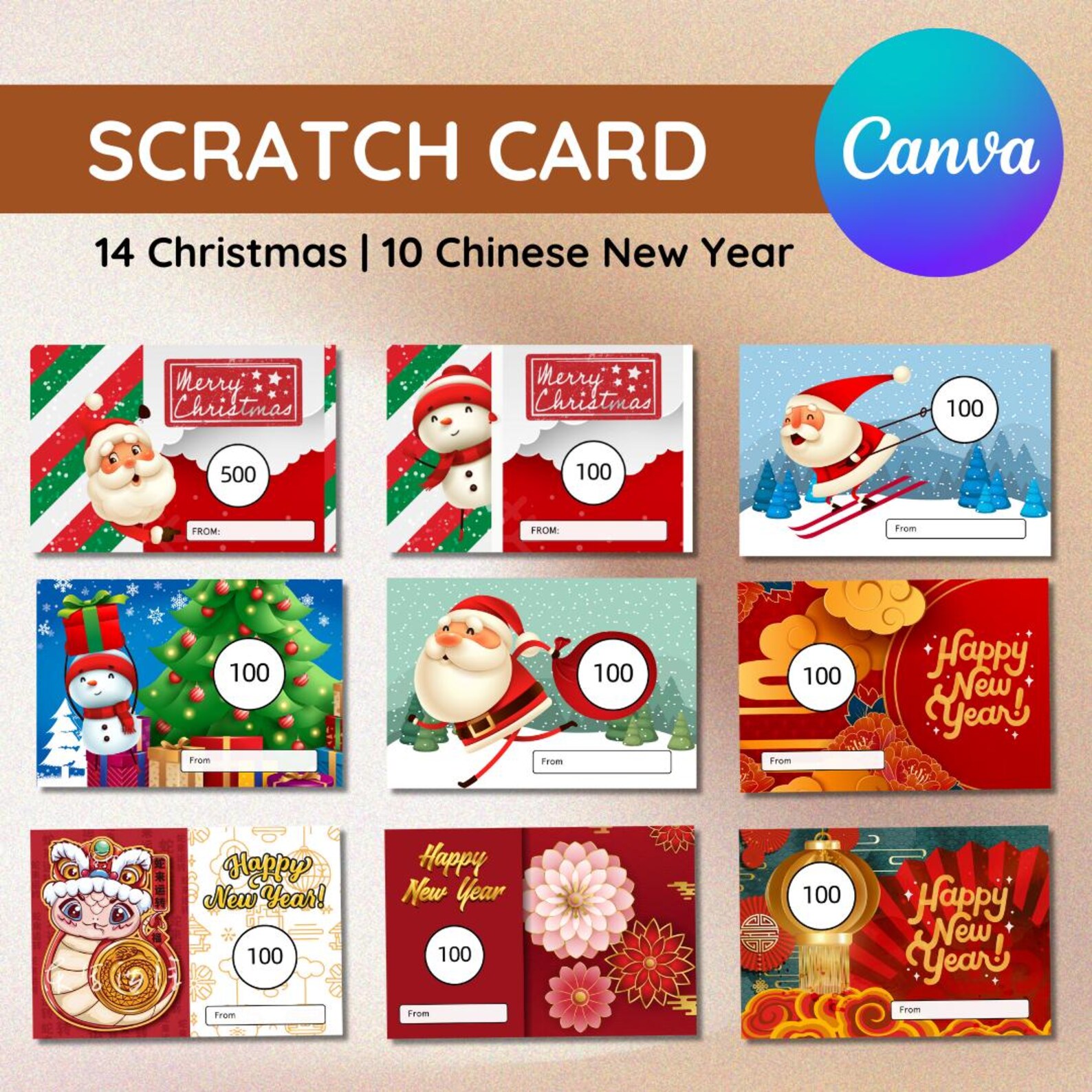 Christmas and New Year Scratch Cards | Editable in Canva - Etsy