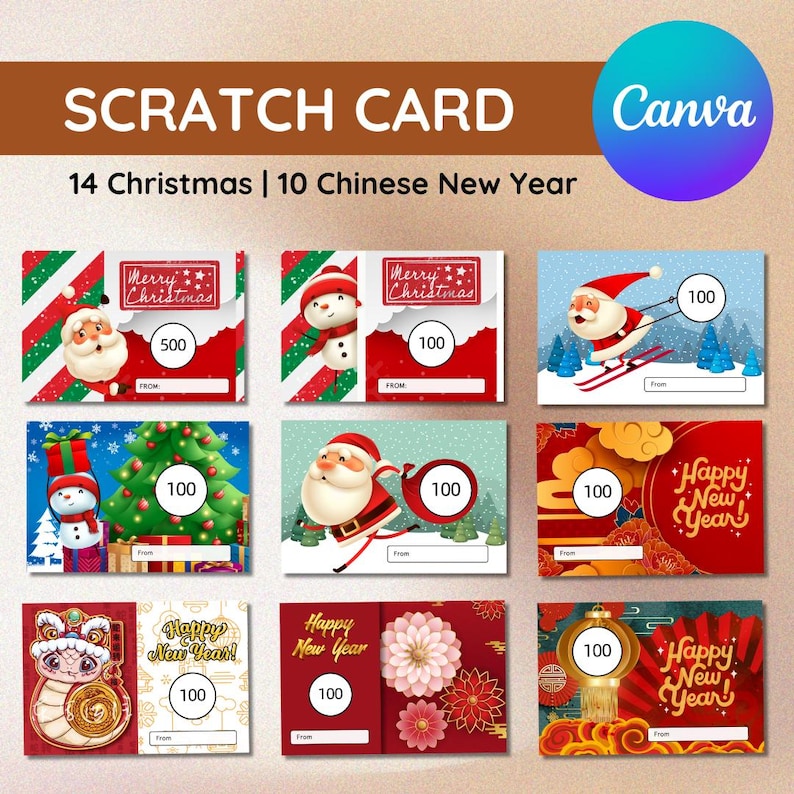 Christmas and New Year Scratch Cards | Editable in Canva - Etsy