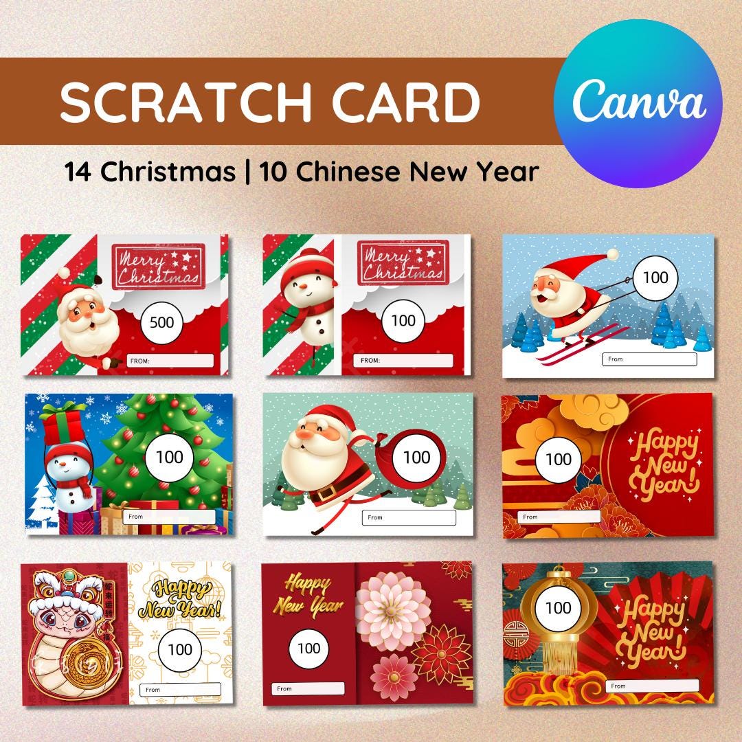 Christmas and New Year Scratch Cards | Editable in Canva - Etsy