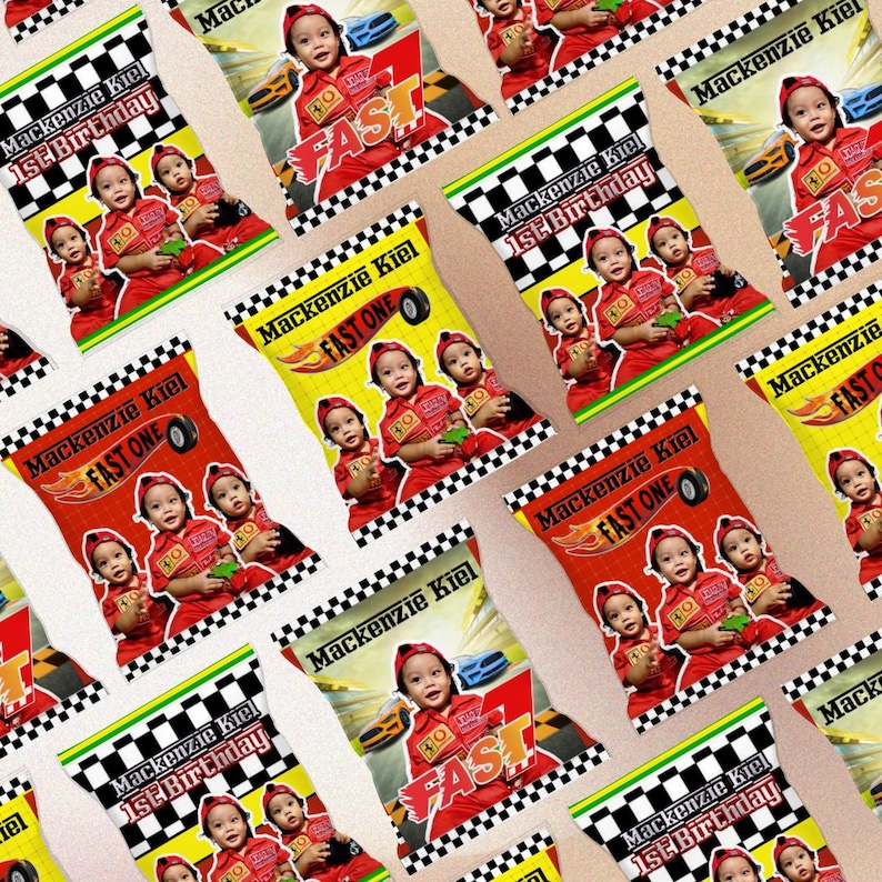 Car Racing Chip Bags Theme for 1st Birthday | Printable | Template - Etsy