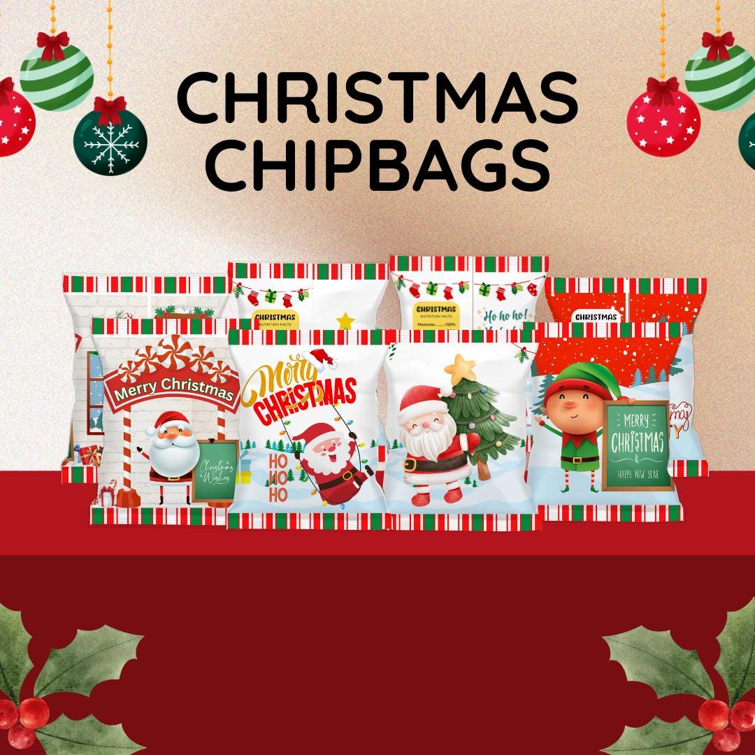 4 Designs Christmas Chip Bags/loot Bags Template - Etsy