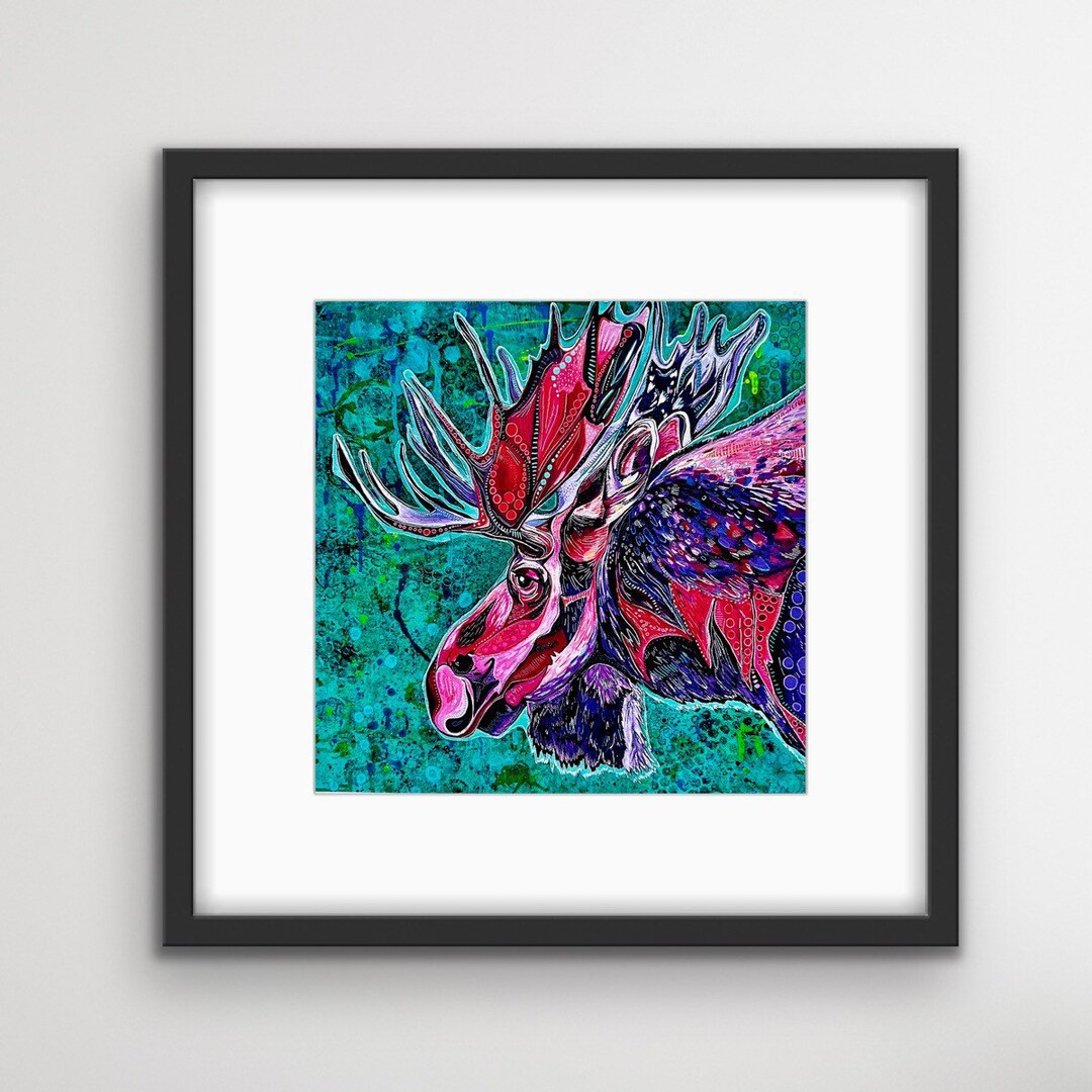Abstract Moose Art Print, Eclectic Home Decor, Boho Woodland Nursery ...