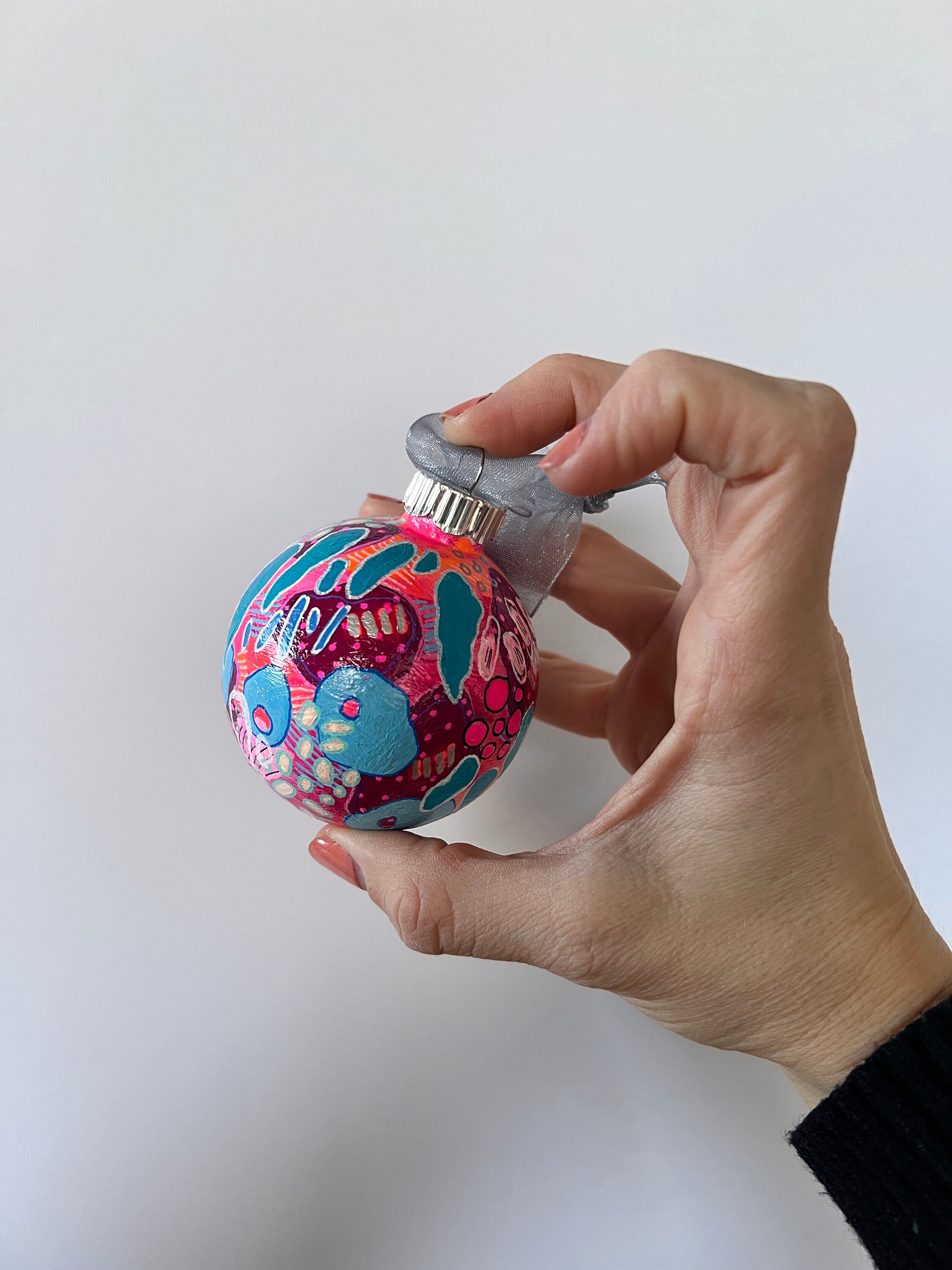 Hand Painted Holiday Ornament, Christmas Tree Decor, Pink, Turquoise ...