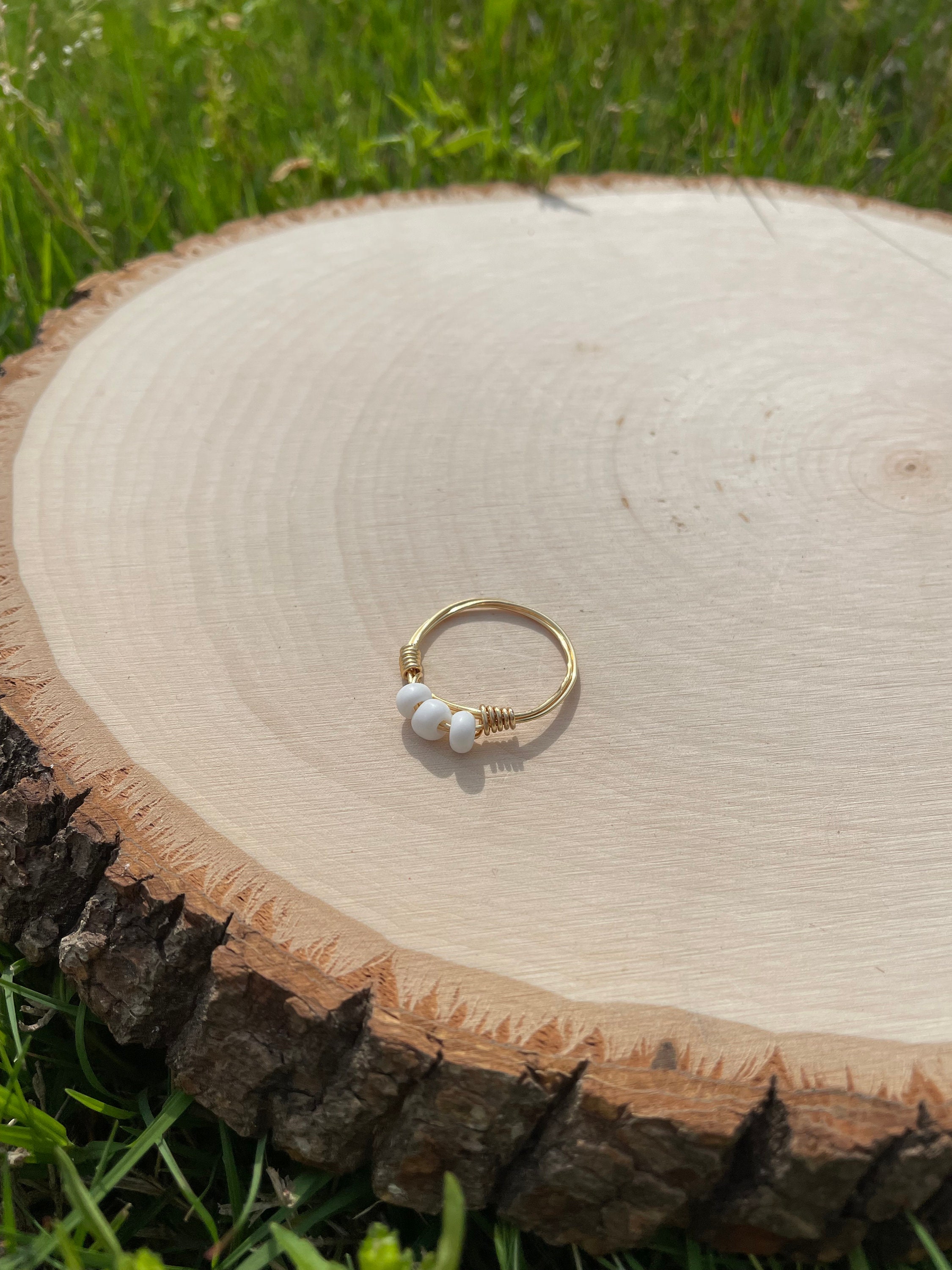 Gold or Silver Simple Beaded Wire Wrapped Ring - Elegant, Classic ...