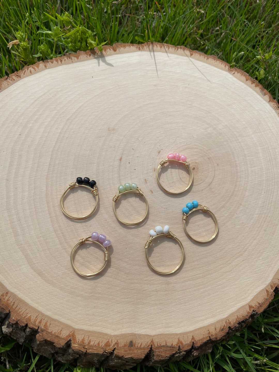 Gold or Silver Simple Beaded Wire Wrapped Ring - Elegant, Classic ...