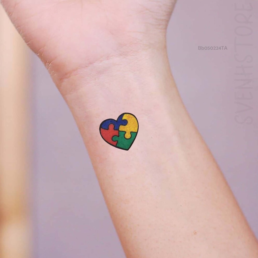 Autism Awareness Temporary Tattoo-autism Tattoo-colorful Puzzles Tattoo ...