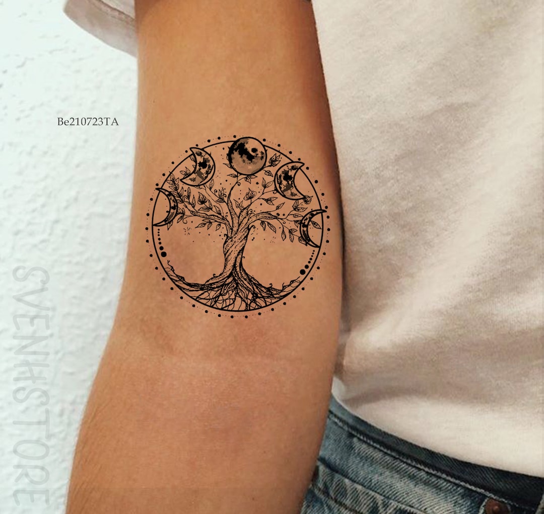 Tree of Life Temporary Tattoo, Mystical Moon Phases Tattoo, Sacred ...