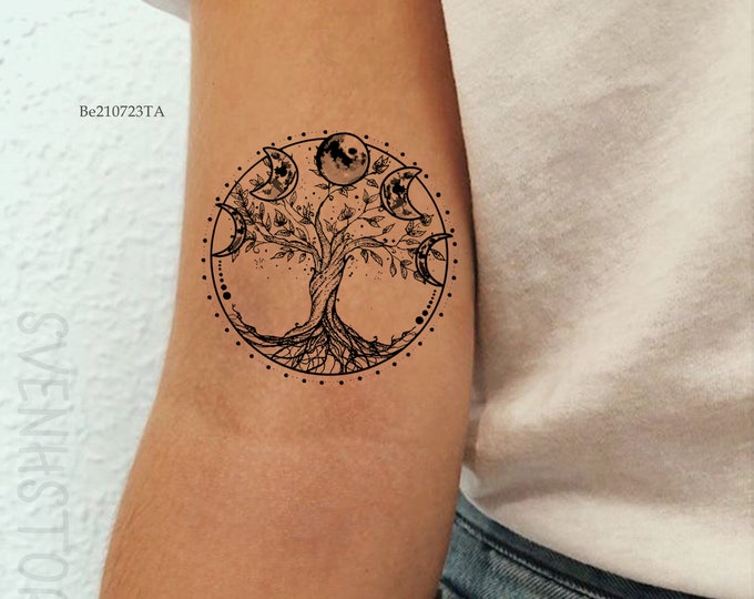 Moonlit Tree Large Tree Tattoo / Tree Temporary Tattoo / Moon Tattoo ...
