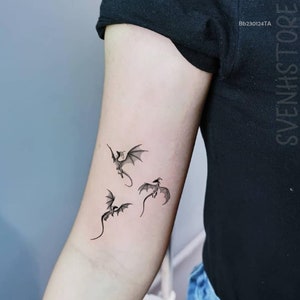 Flying Dragon Temporary Tattoo, Minimalist Tattoorary, Black Dragons ...