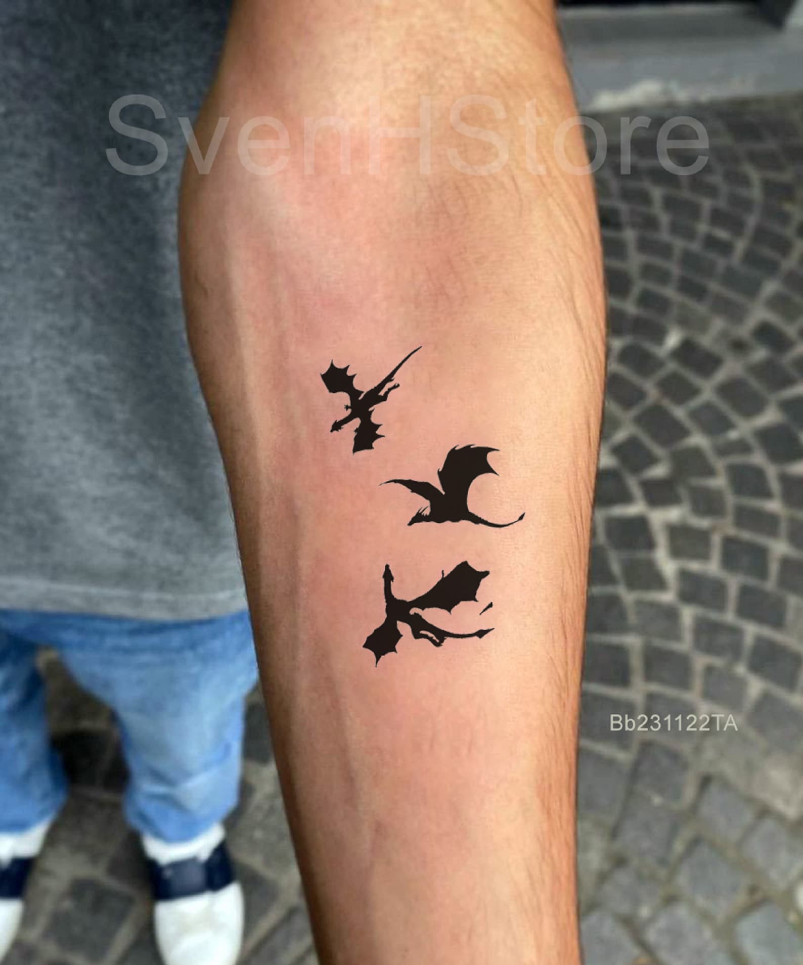 Tatuaje temporal minimalista de dragones, diseño pequeño de blackwork ...