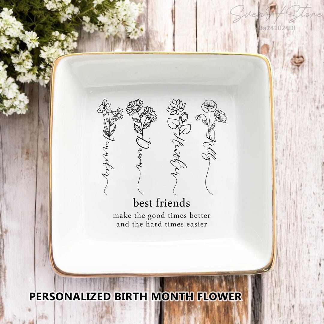 Personalized Friendship Ring Dish, Birth Month Flower Trinket Tray ...