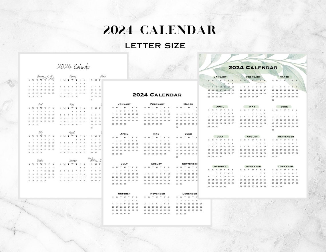 Basic Printable 2024 Calendar. Print Out the Entire Year of 2024. Size ...
