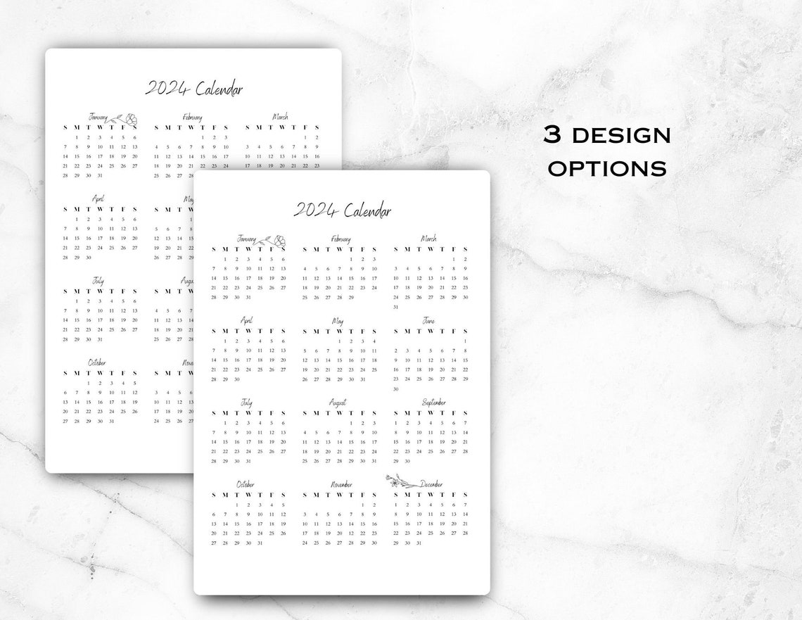Basic Printable 2024 Calendar. Print Out the Entire Year of 2024. Size ...