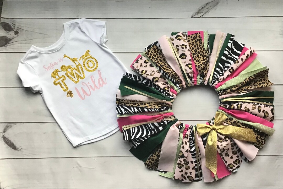 TWO Wild One Hot Pink Green Animal Print Jungle Cheetah Wild Safari ...