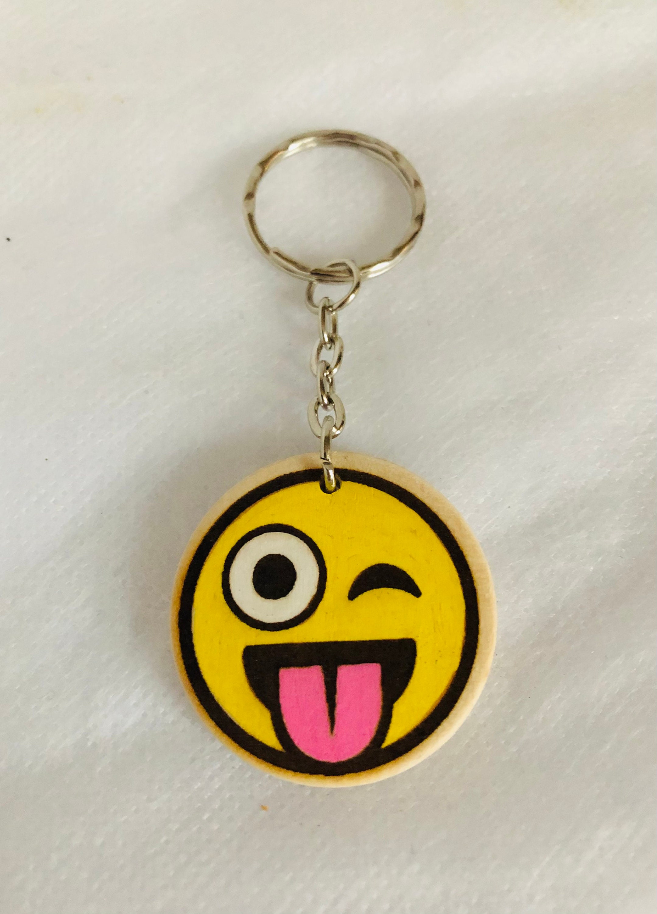 Emoji Keyring Handmade Personalised Wood Keyring Keychain | Etsy