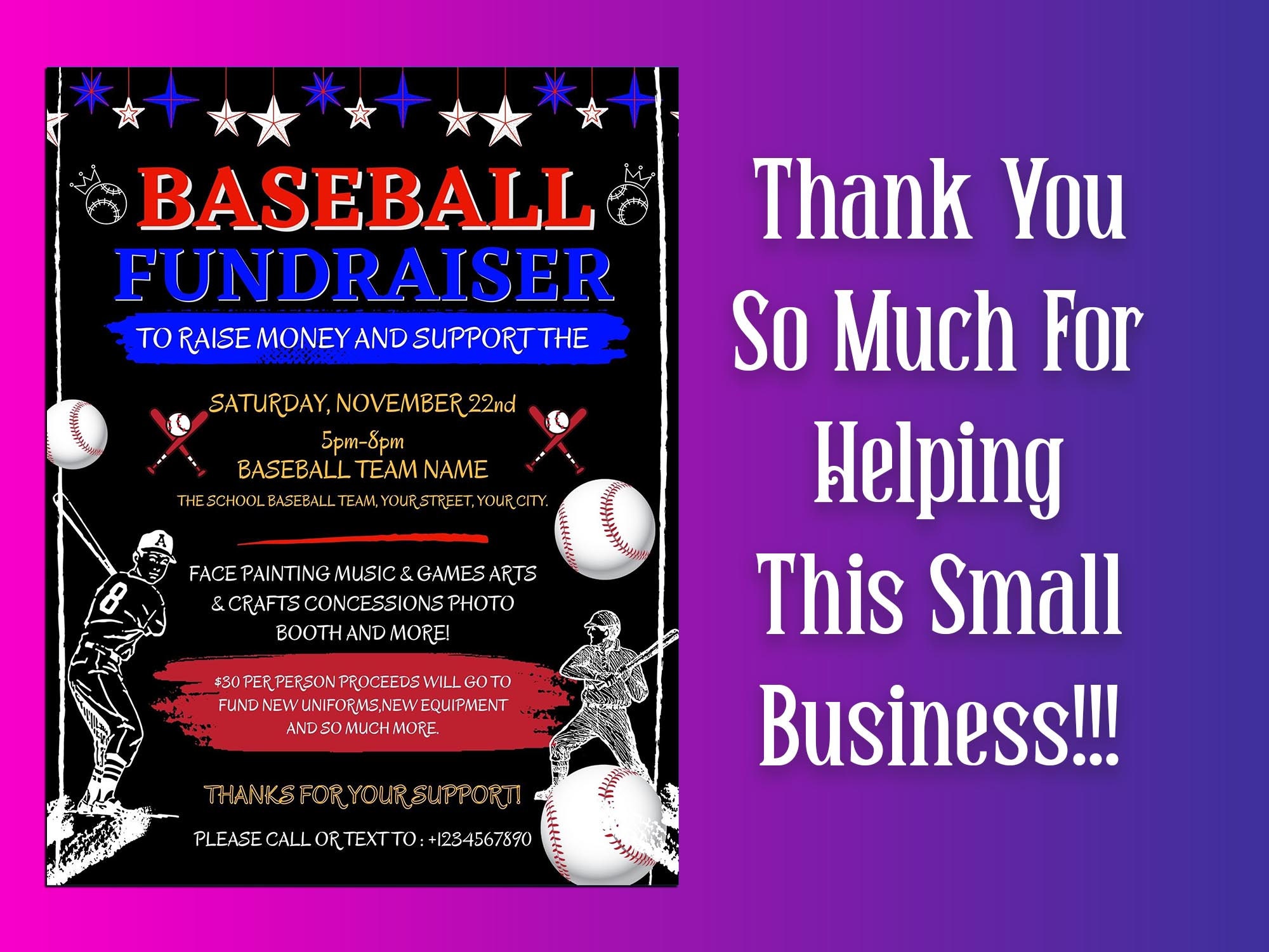Baseball Fundraiser Flyer Editable Canva Template US Letter - Etsy