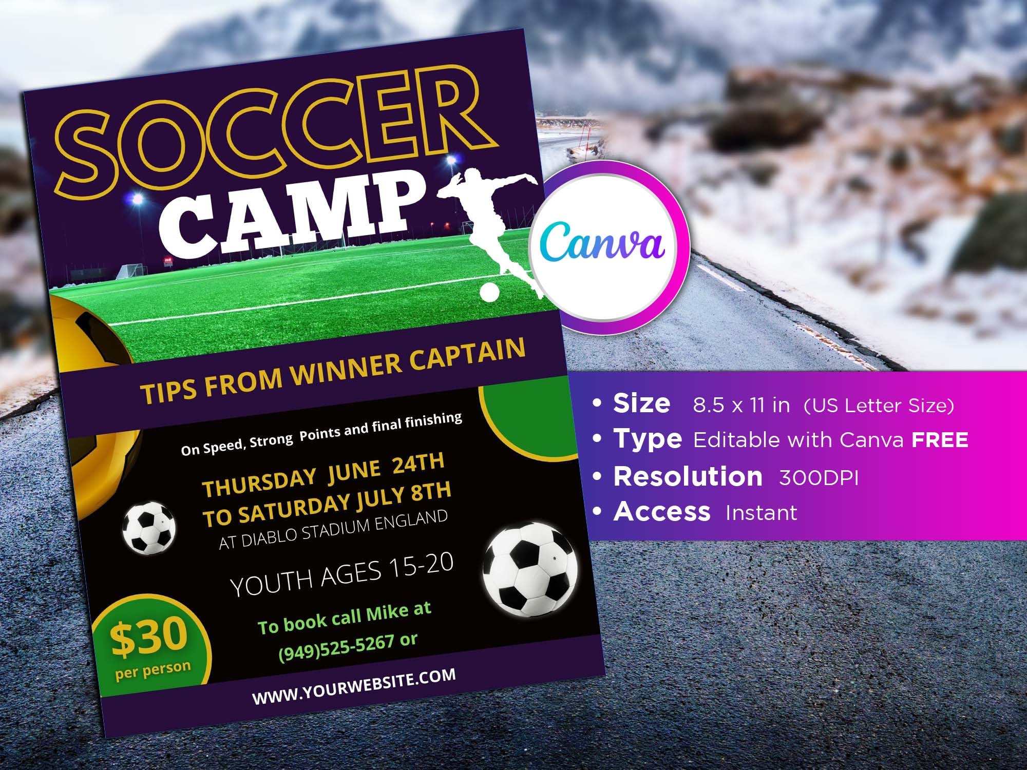 Soccer Camp Flyer Editable Canva Template US Letter Size. - Etsy