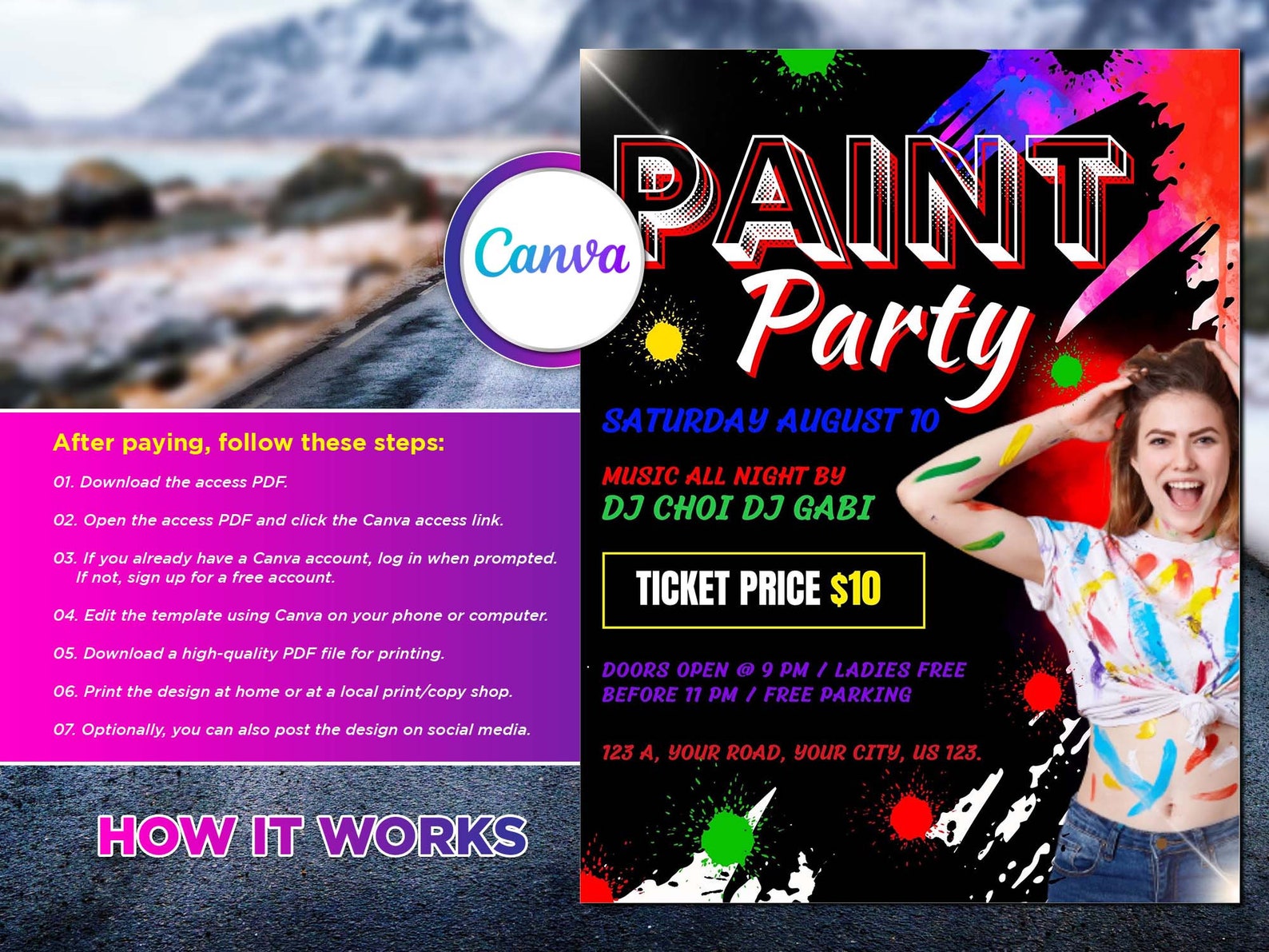 Paint Party Flyer Editable Canva Template US Letter Size. - Etsy
