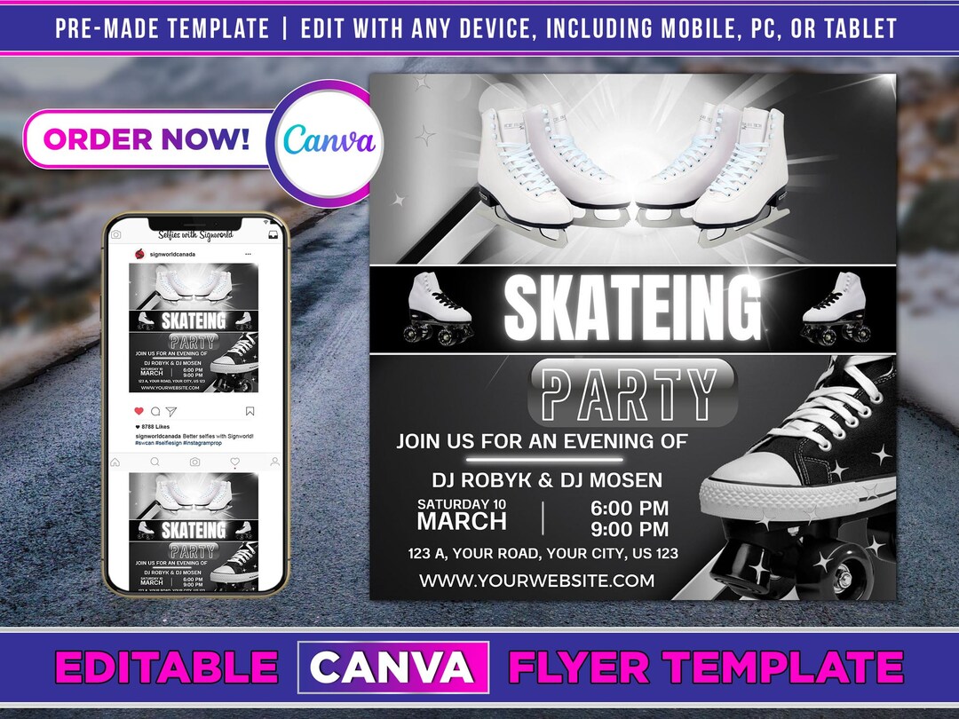 Skate Party Flyer Canva Template for DIY Social Media Marketing. - Etsy