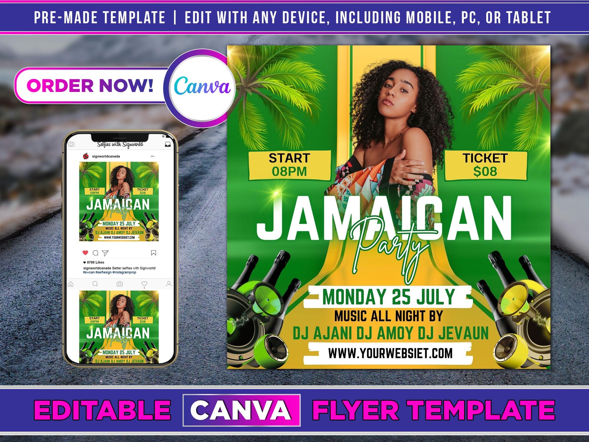 Jamaican Party Flyer Canva Template for DIY Social Media Marketing. - Etsy