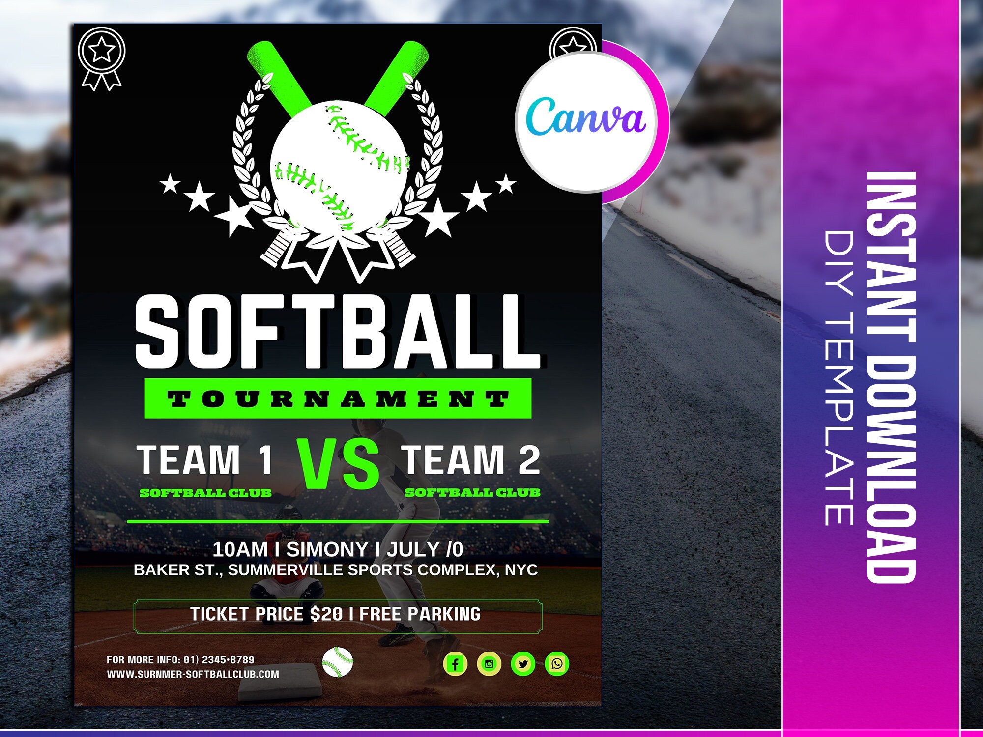 Softball Flyer Editable Canva Template US Letter Size. - Etsy