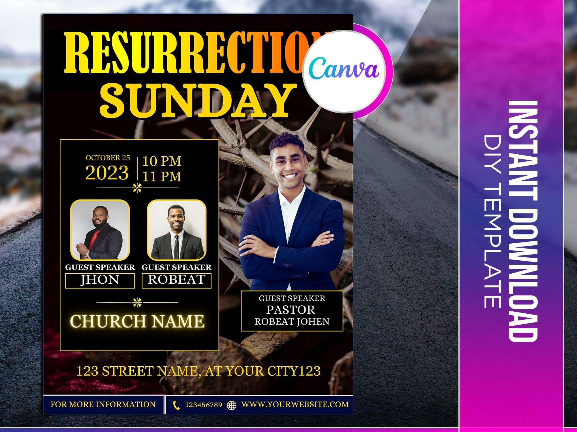 Resurrection Sunday Flyer Editable Canva Template US Letter Size. - Etsy