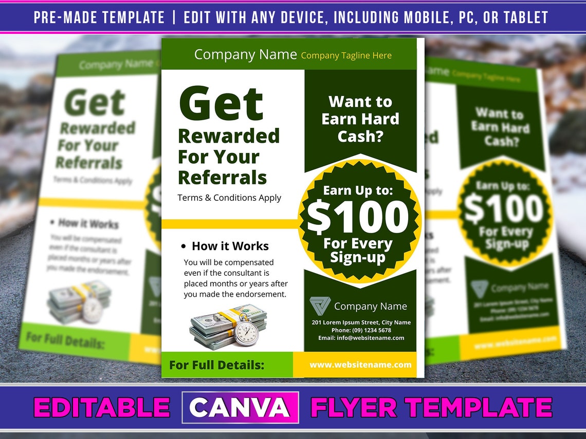 Referral Bonus Flyer Editable Canva Template US Letter Size. - Etsy