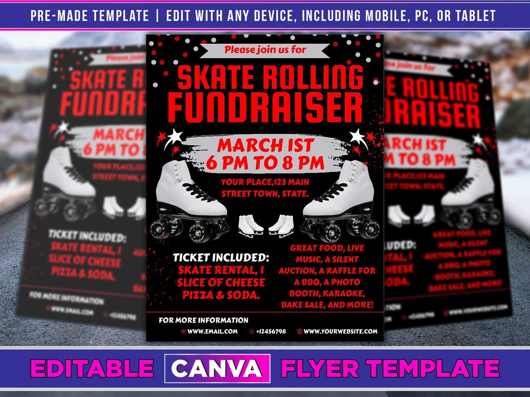 Skate Rolling Fundraiser Flyer Editable Canva Template US Letter Size ...