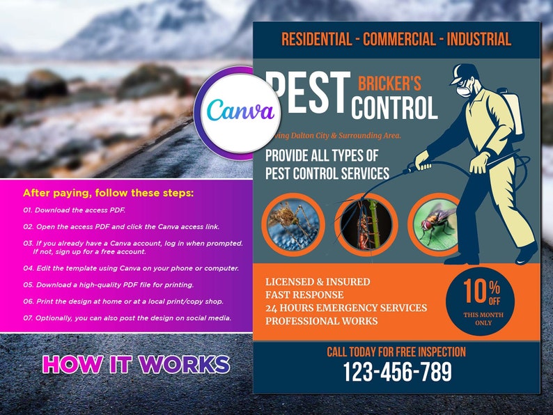 Pest Control Service Flyer Editable Canva Template US Letter Size ...
