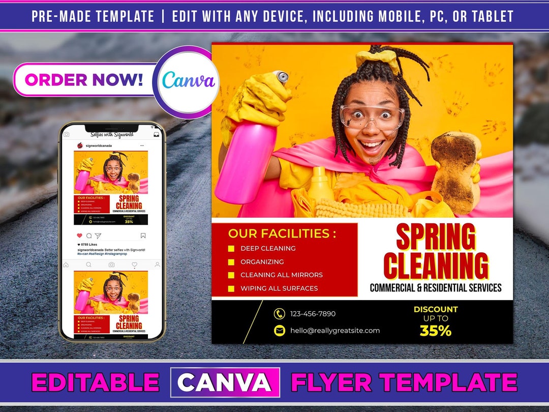 Spring Cleaning Flyer Canva Template for DIY Social Media Marketing. - Etsy