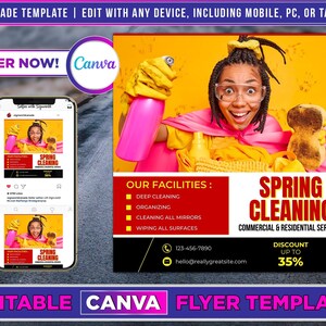 Spring Cleaning Flyer Canva Template for DIY Social Media Marketing. - Etsy