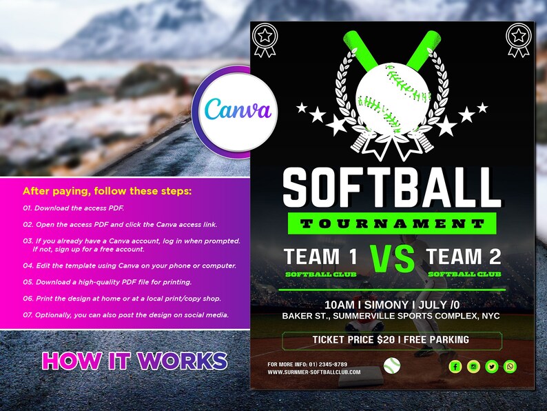 Softball Flyer Editable Canva Template US Letter Size. - Etsy