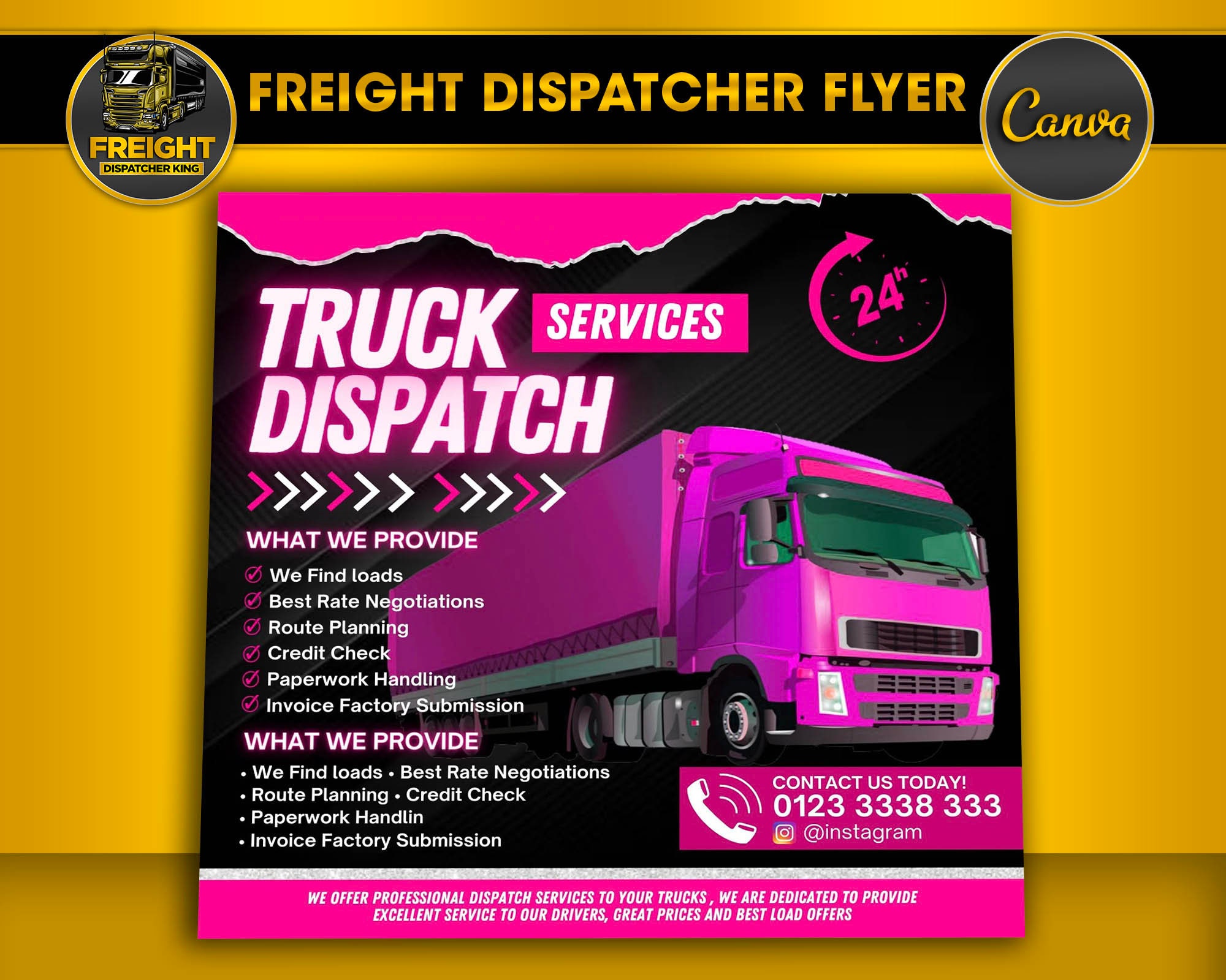 Freight Dispatcher Flyer, Canva Truck Flyer Template. Editable Social ...
