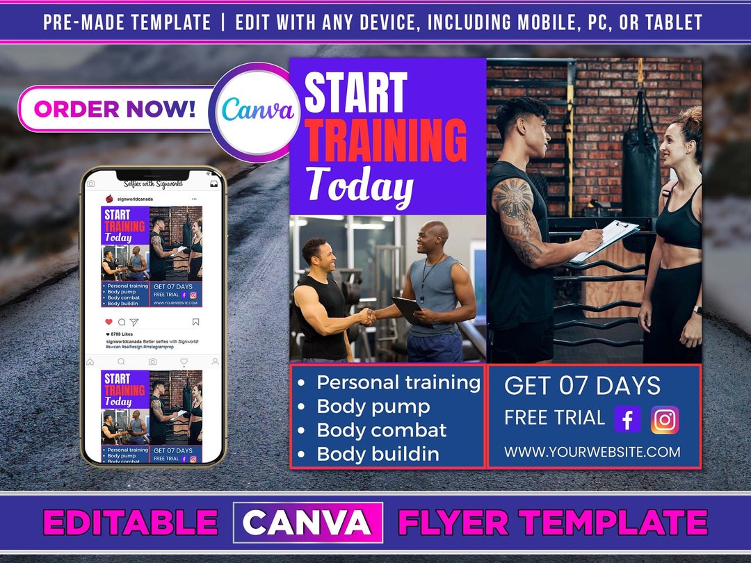Fitness Trainer Flyer Canva Template for DIY Social Media Marketing. - Etsy