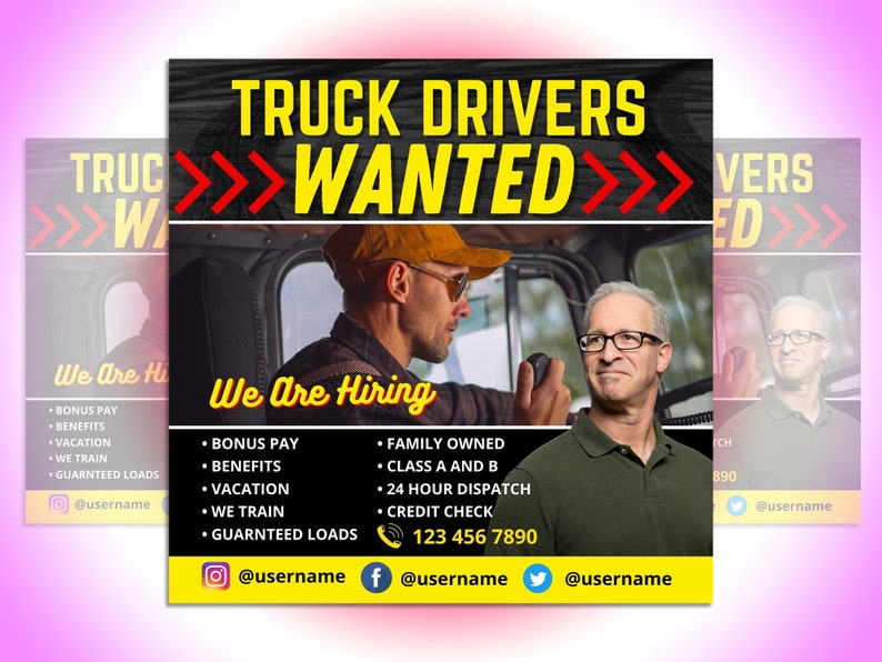 Truck Driver Wanted Flyer Canva Template for DIY Social Media Marketing ...