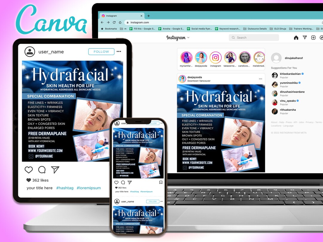 Hydrafacial Flyer Canva Template for DIY Social Media Marketing. - Etsy